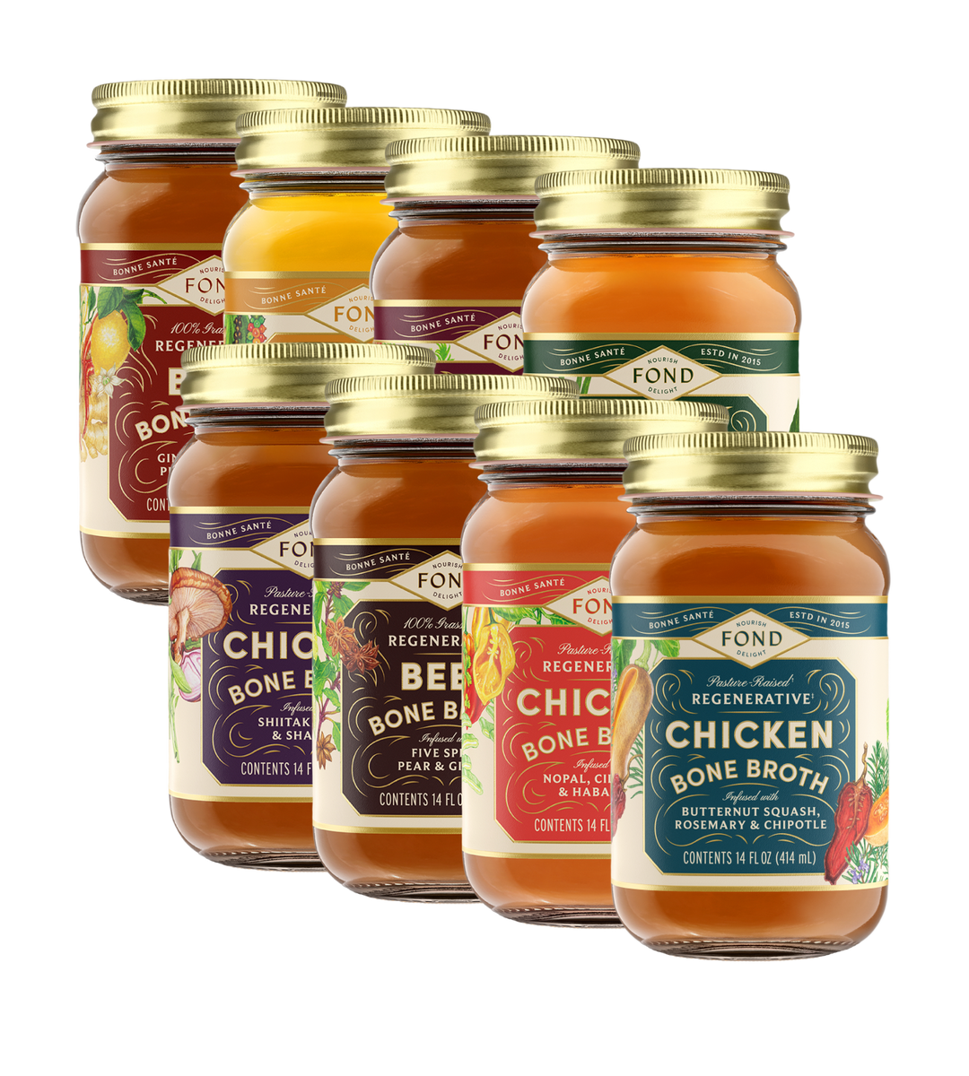 Regenerative Beef & Chicken Bone Broth 8-Flavor Variety Bundle - 8 Jars ...
