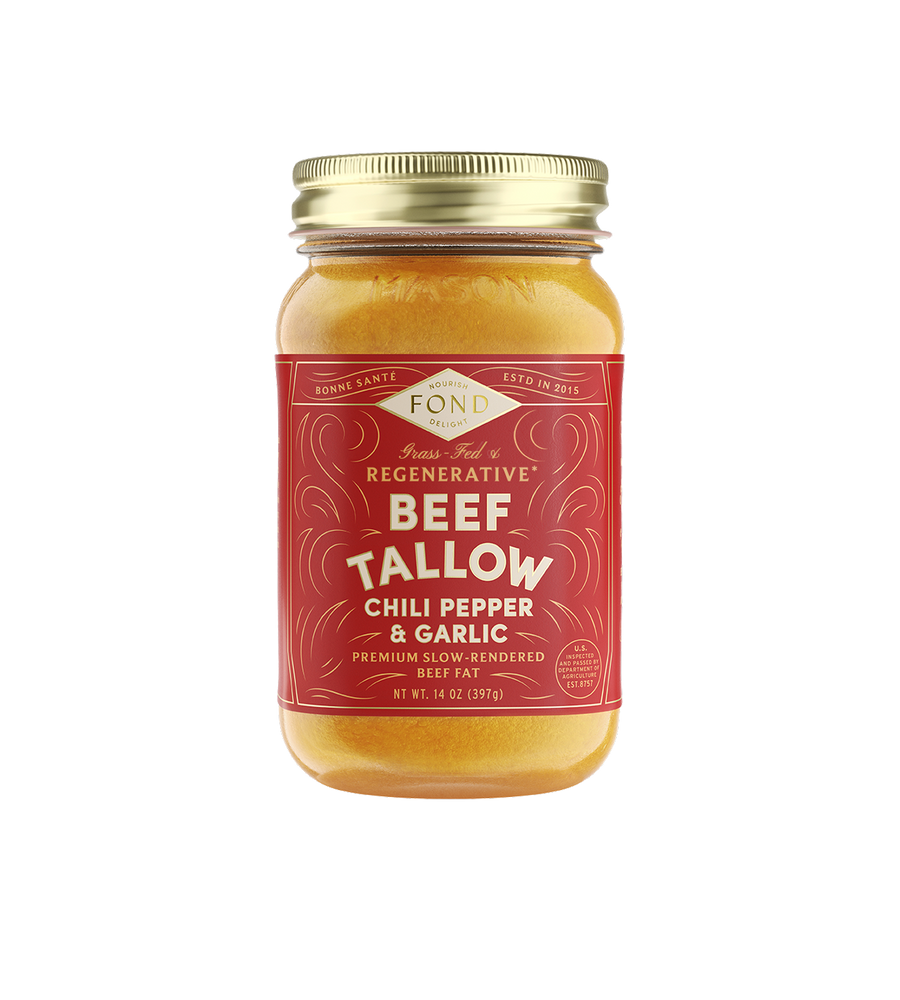 Grass-Fed & Finished Beef Tallow - Chili Pepper & Garlic – FOND Bone ...