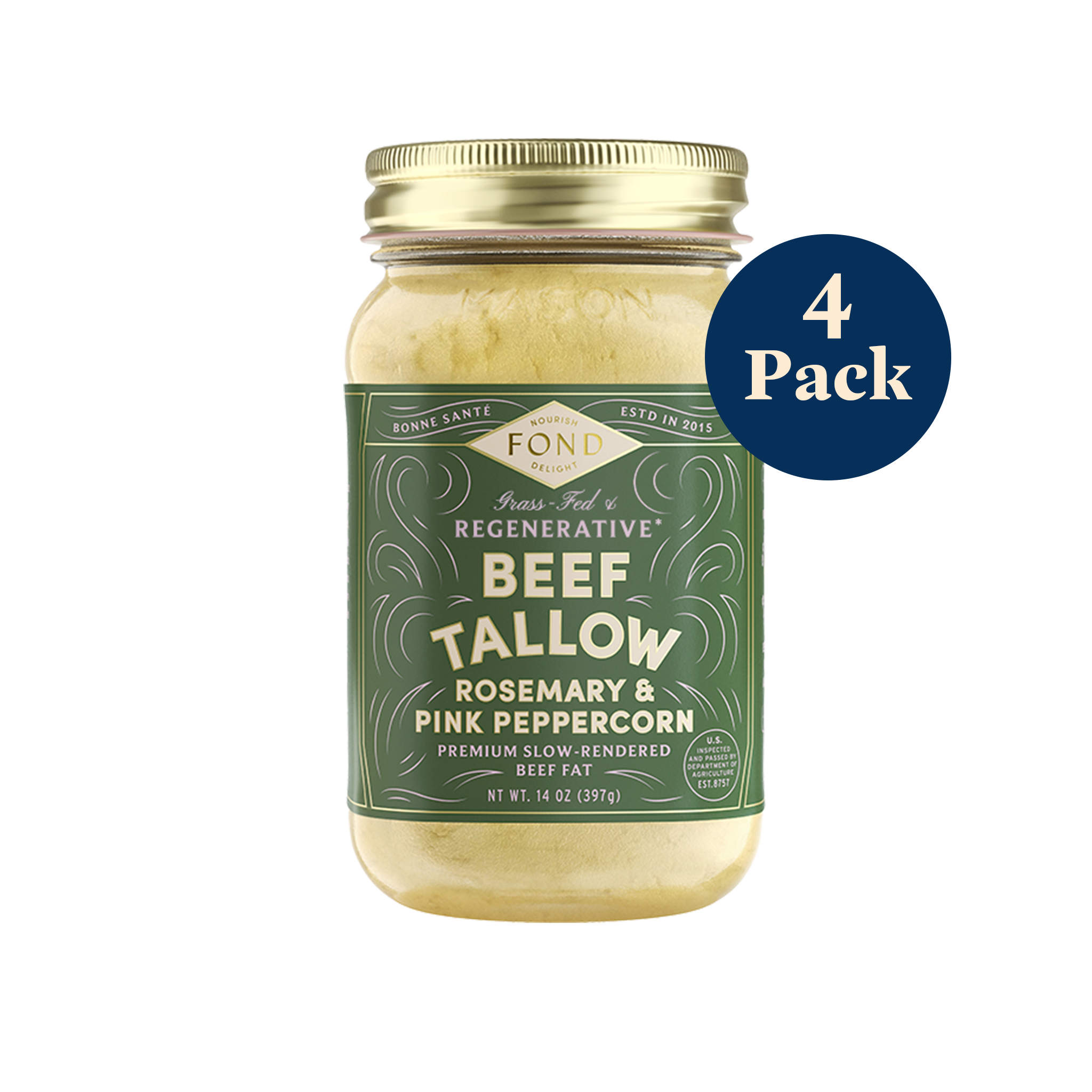 Beef Tallow - Rosemary & Pink Peppercorn - 4 Jars – FOND Bone Broth Tonics